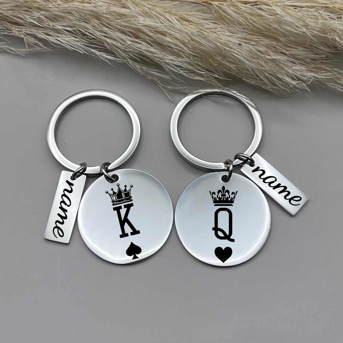 Custom Royal Couple Keychain Set: King, Queen, Stainless Steel - Etsy