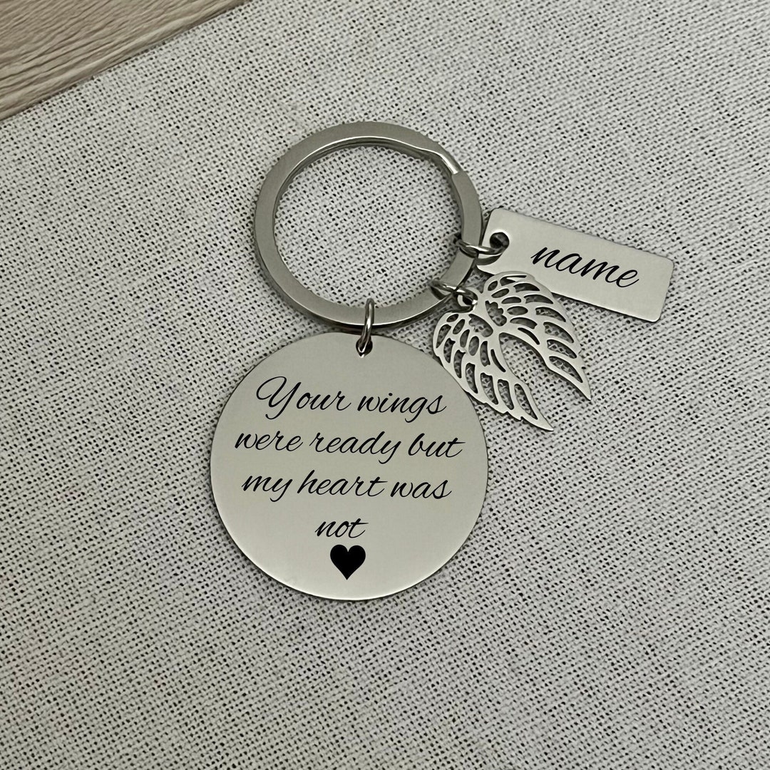 Personalized Memorial Keychain: Stainless Steel Angel Wings Charm - Etsy UK