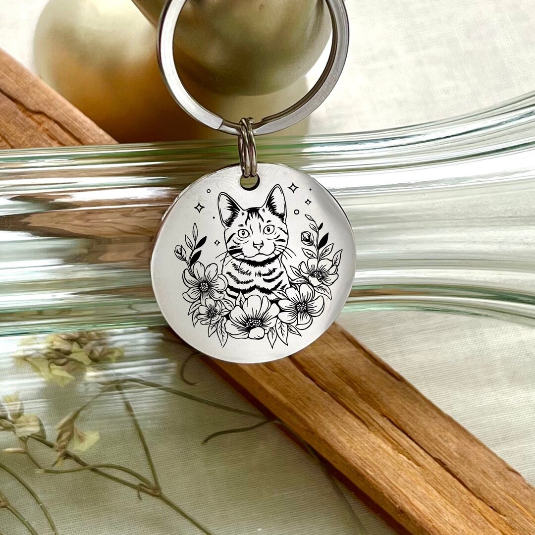 Personalization Cat With Flowers Keychain - Whimsical Feline Accessory ...