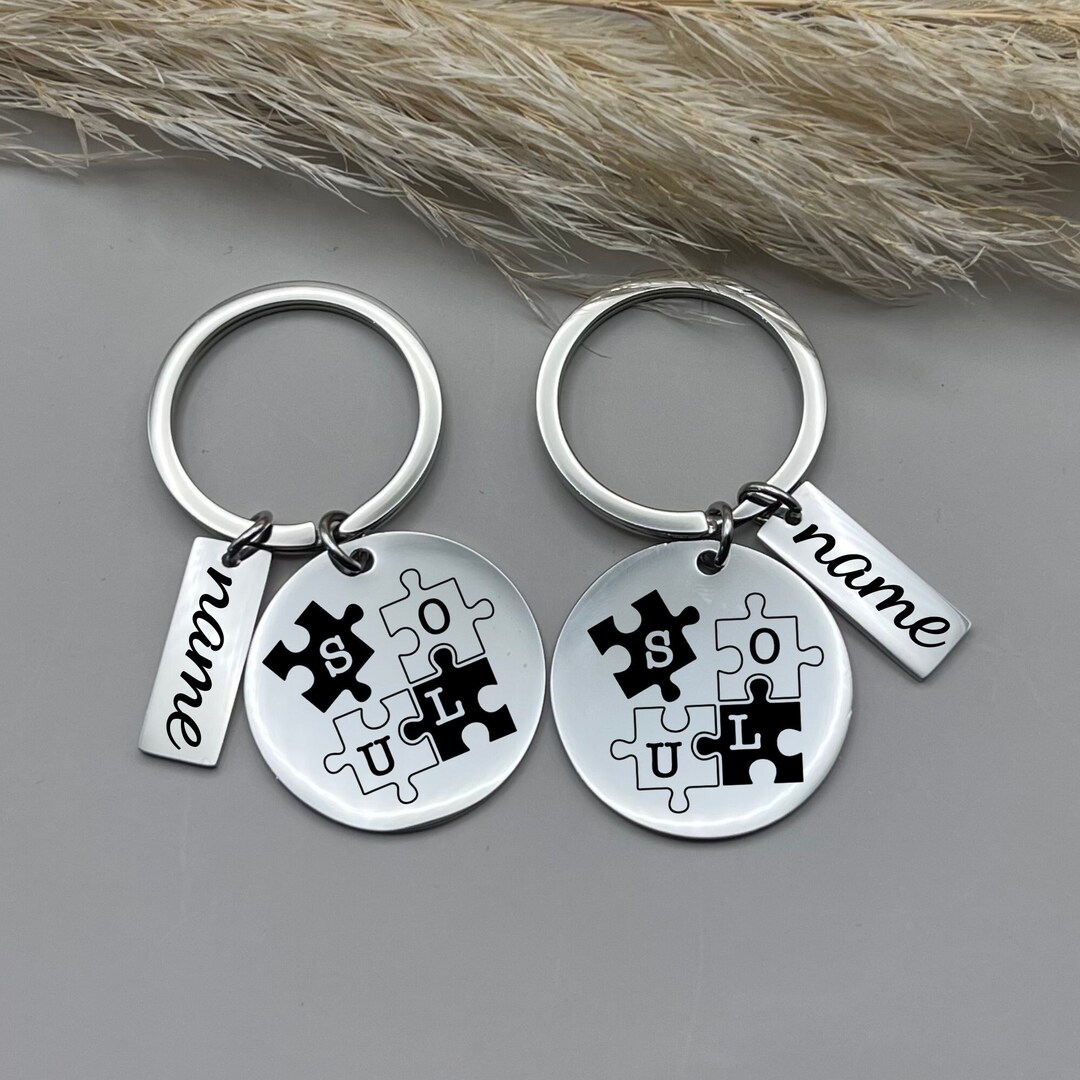 Personalized Soul Mate Keychain Set: Stainless Steel Puzzle Piece ...