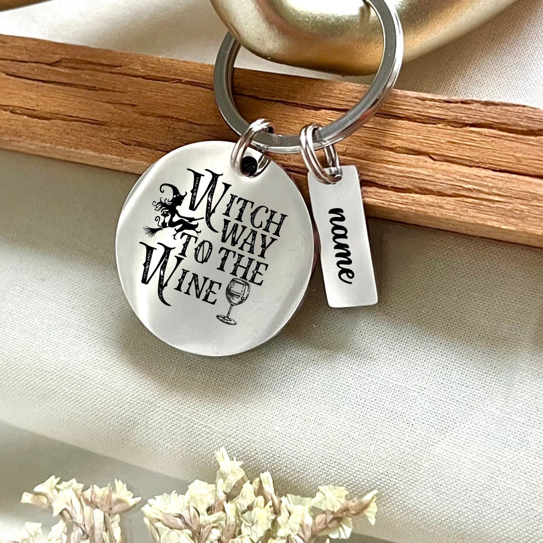 Personalized Halloween Witch Wine Stainless Steel Keychain - Etsy