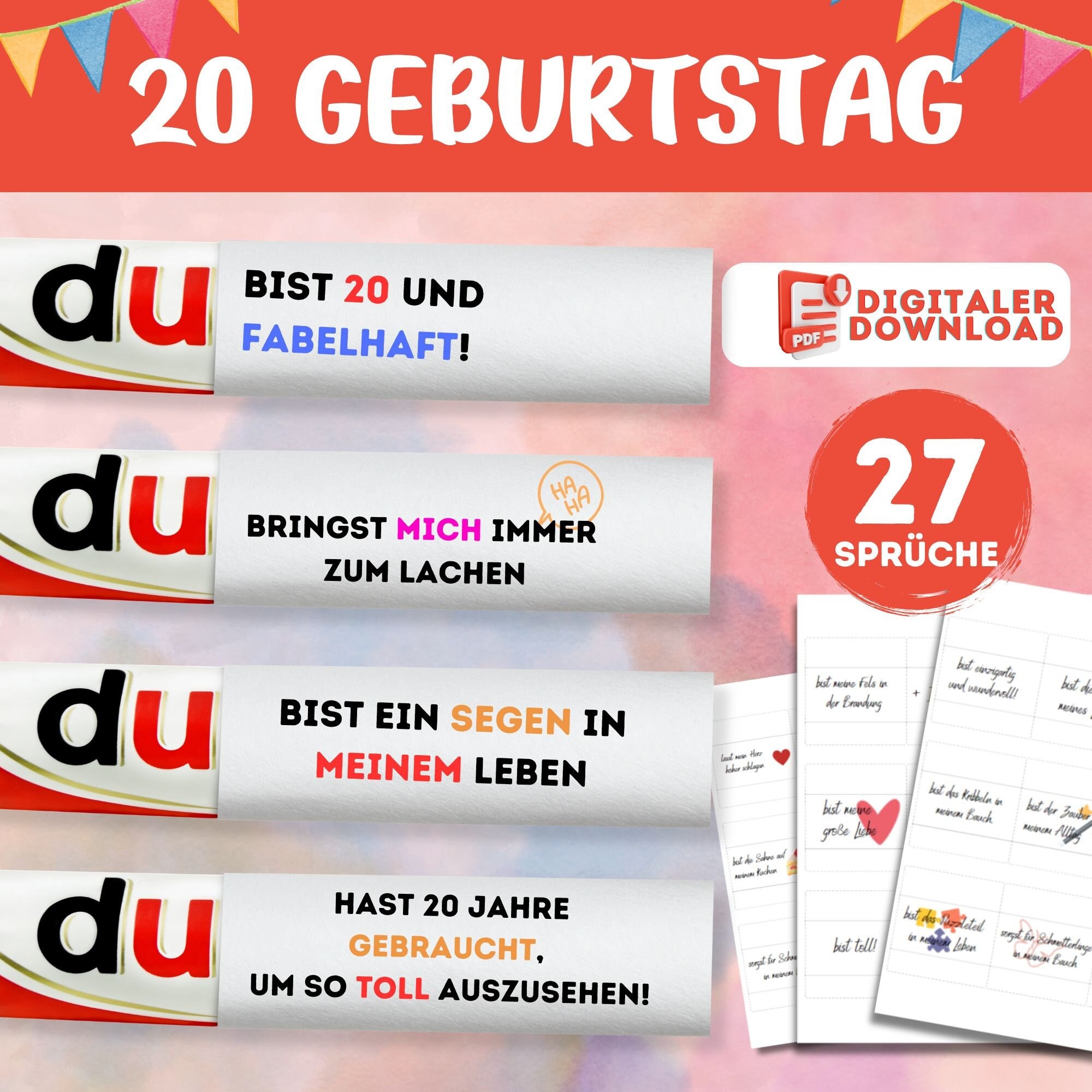 20. Geburtstag Duplo Banderolen Digitale Download Sprüche Perfekt für ...