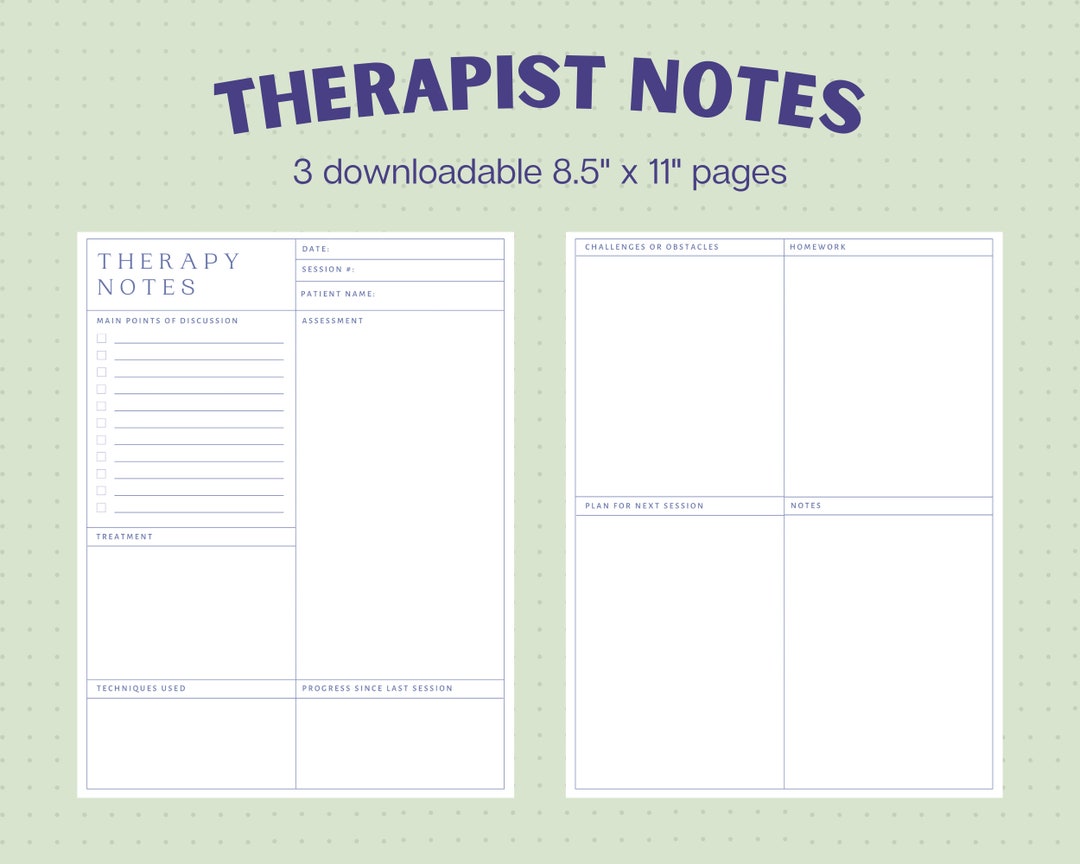 Therapist Note Sheets, Therapist Worksheet, Therapist Notes, Digital ...