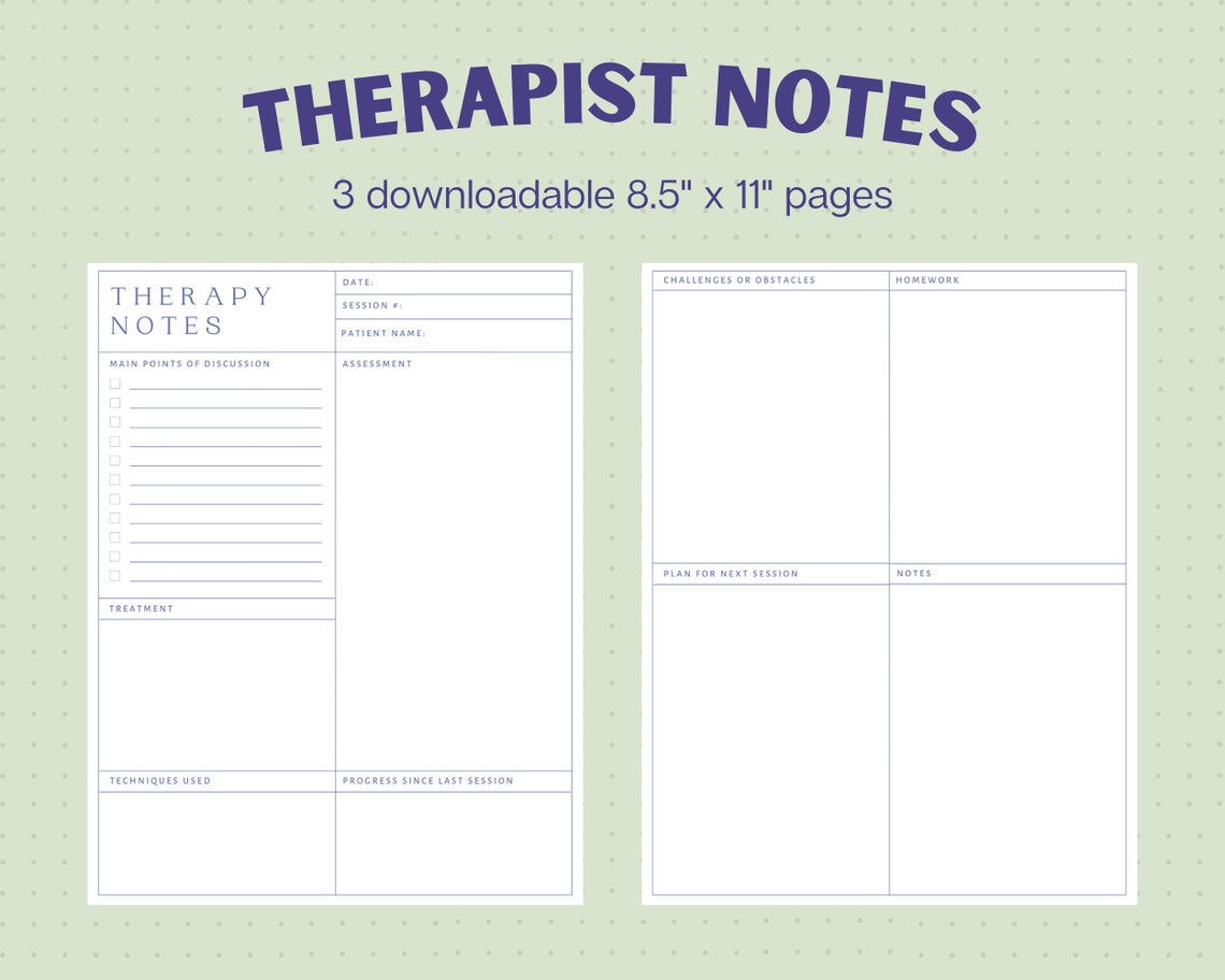 Therapist Note Sheets, Therapist Worksheet, Therapist Notes, Digital ...