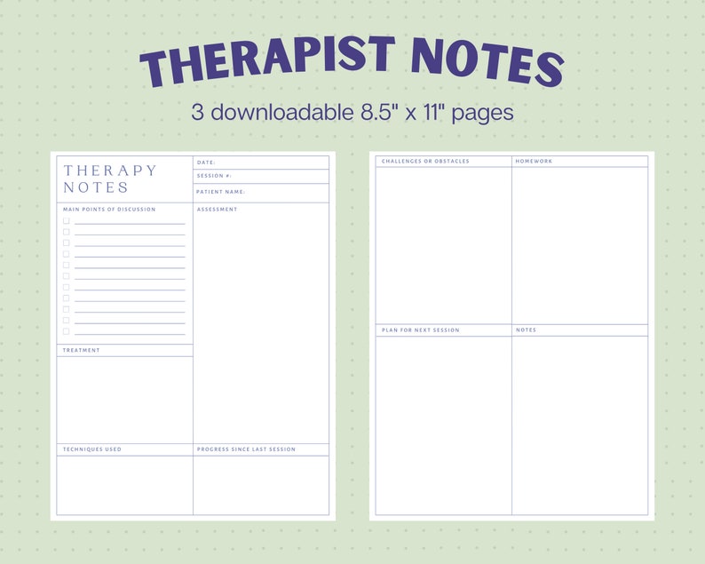 Therapist Note Sheets, Therapist Worksheet, Therapist Notes, Digital ...
