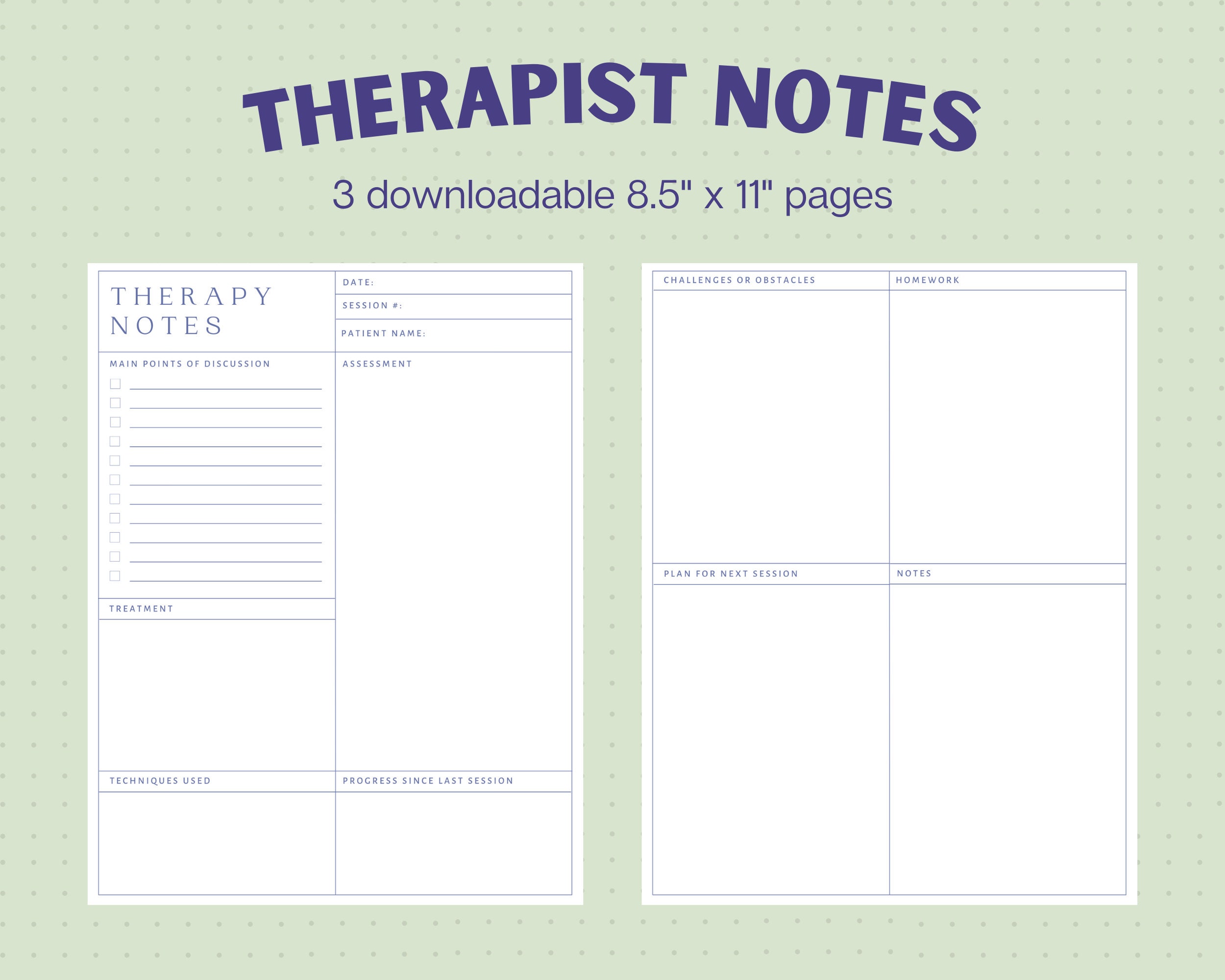 Therapist Note Sheets, Therapist Worksheet, Therapist Notes, Digital ...