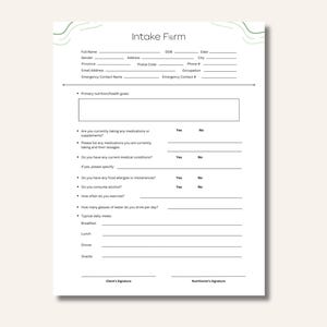 Nutritionist Client Intake Form, Canadian, Printable PDF, Health Plans ...