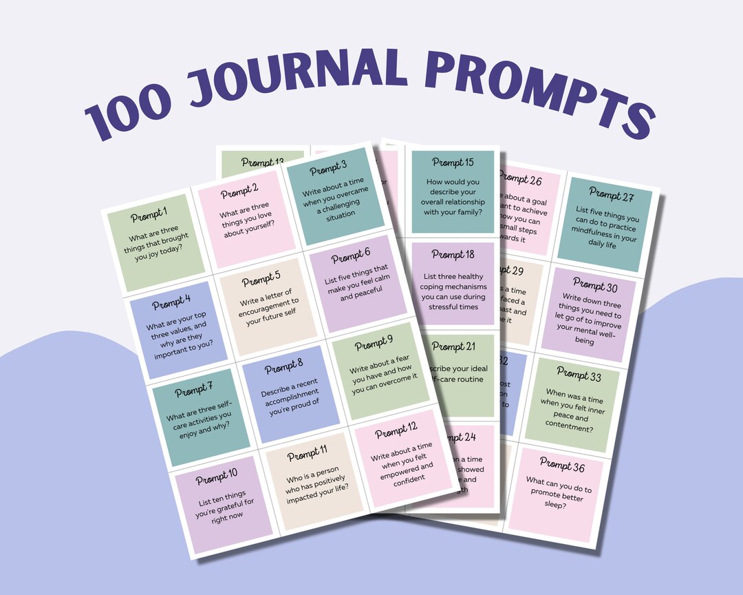 100 Journaling Prompt Cards, Therapy Tool, Self Esteem Workbook ...