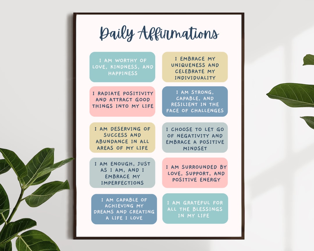 Daily Affirmations Wall Art, Positive Affirmation Wall Art, Mental ...