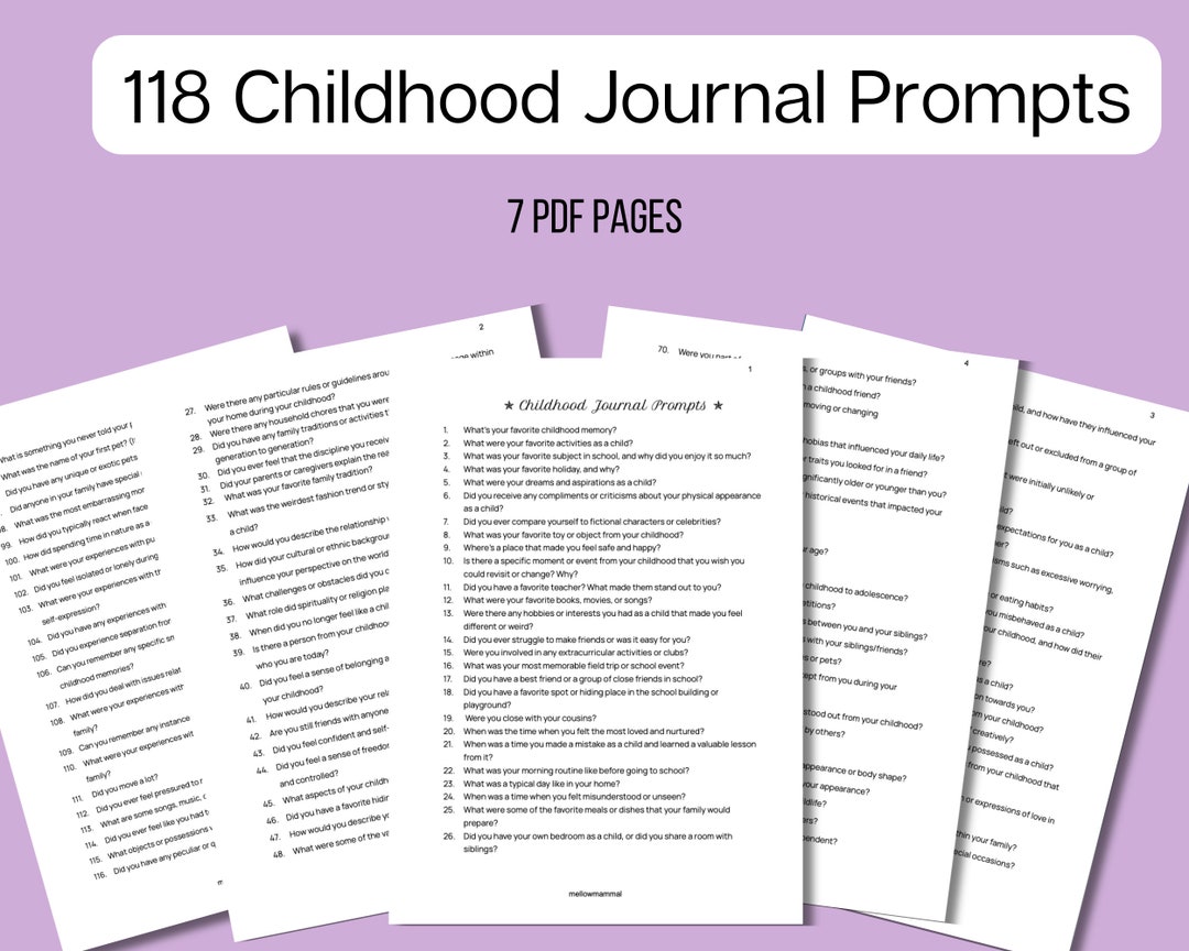 118 Childhood Journal Prompts, Childhood Reflection, Mental Health ...