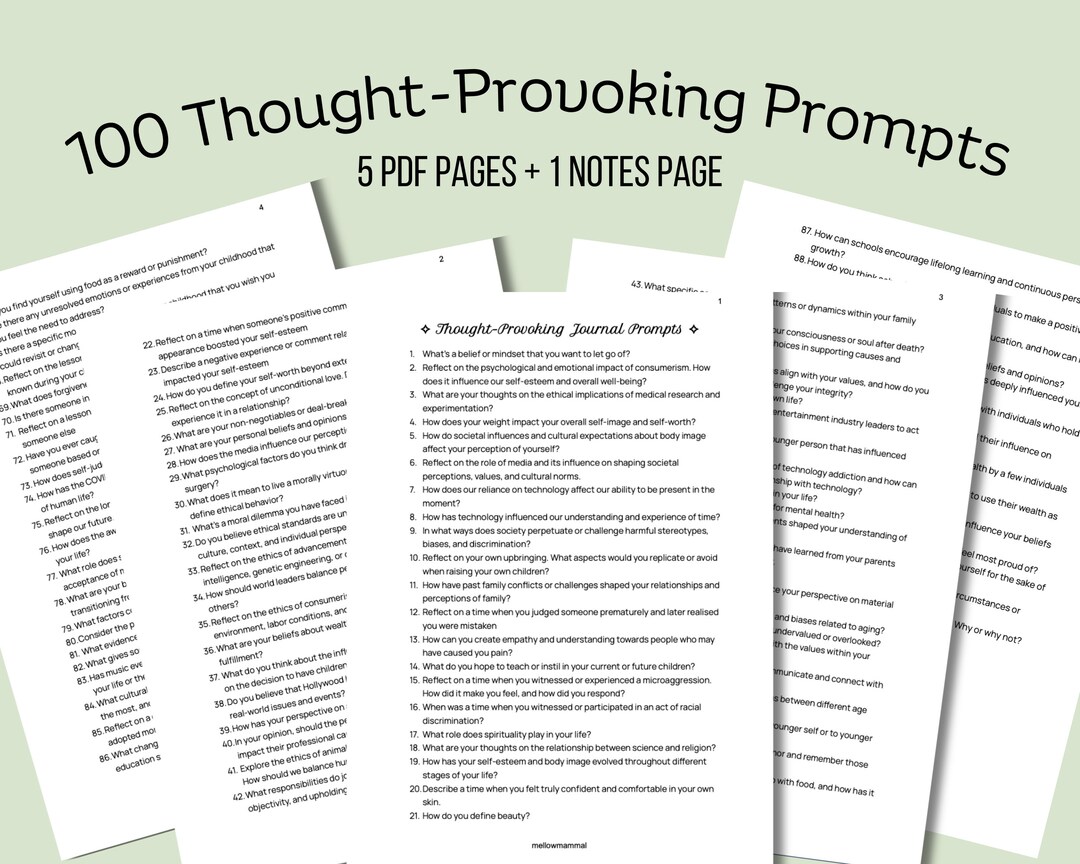 100 Thought Provoking Journal Prompts, Therapist Questions, Mental ...
