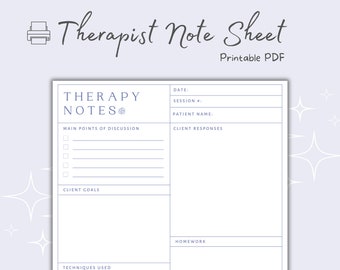Therapist Note Sheets, Therapist Worksheet, Therapist Notes, Digital ...
