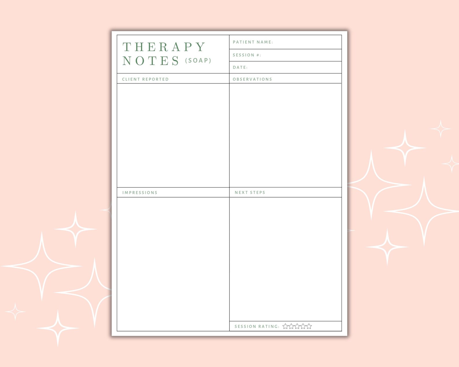SOAP Note Template for Therapists, Printable PDF, Counseling Progress ...