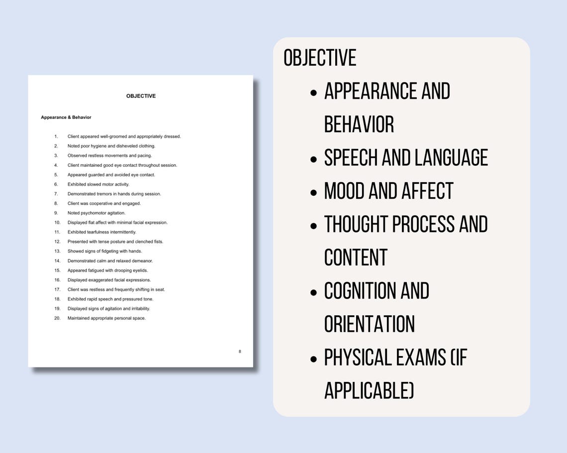 SOAP Notes Phrase Guide for Therapists Mental Health Documentation ...