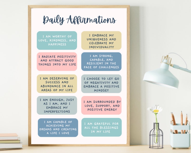 Daily Affirmations Wall Art, Positive Affirmation Wall Art, Mental ...