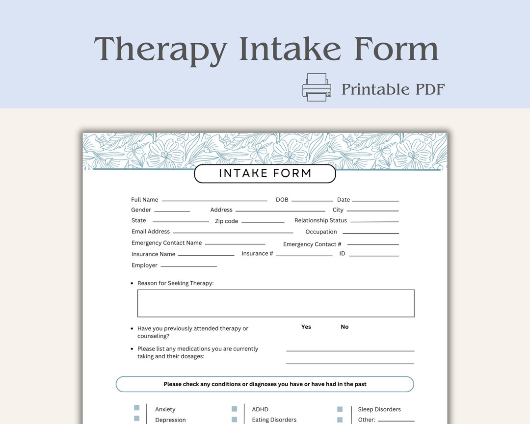 Counselling Intake Form, Therapy Intake, Psychotherapy Consent, Mental Health Intake Form ...