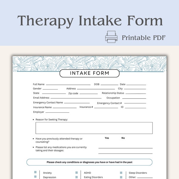 Counseling Intake Form, Canadian, Psychotherapy Consent, Mental Health ...