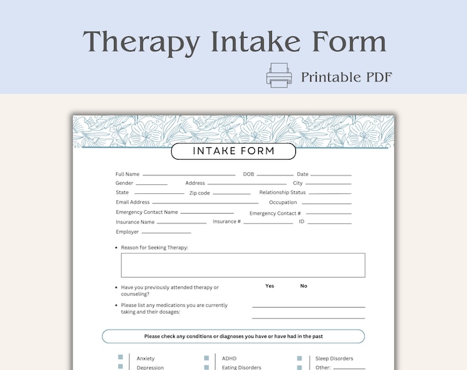 Counseling Intake Form, Canadian, Psychotherapy Consent, Mental Health ...