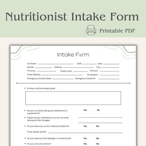 Nutritionist Client Intake Form, Canadian, Printable PDF, Health Plans ...