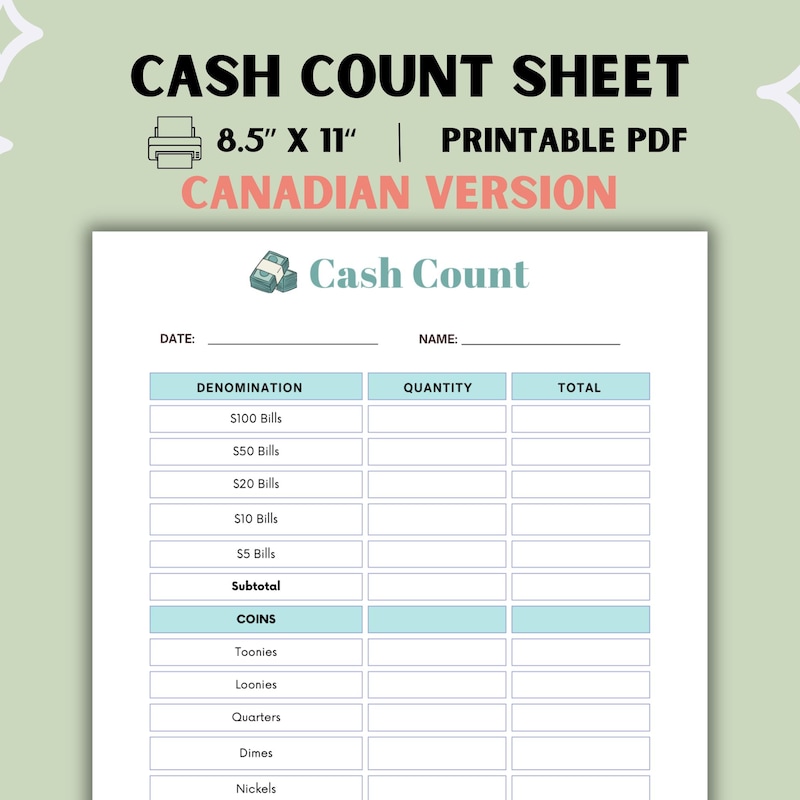 Cash Drawer Count Sheet - Etsy