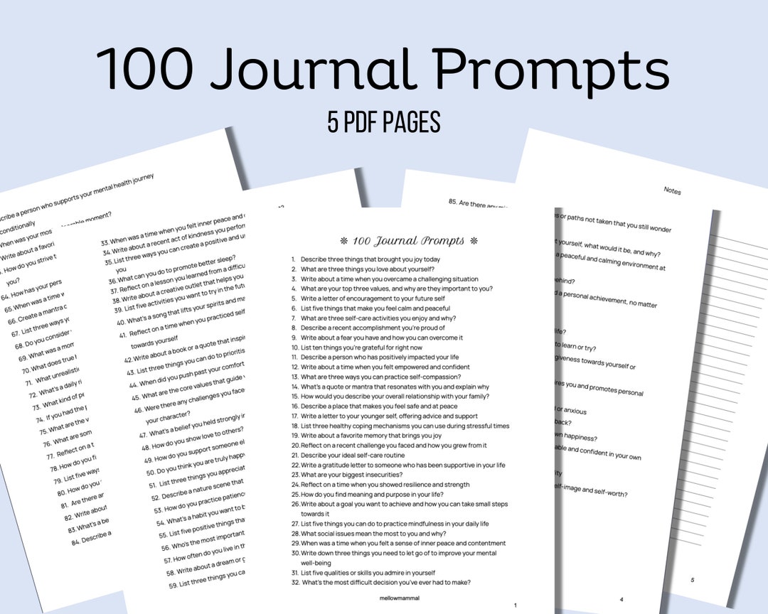 100 Deep Journal Prompts, Therapy Worksheet, Journal Notebook, Healing ...