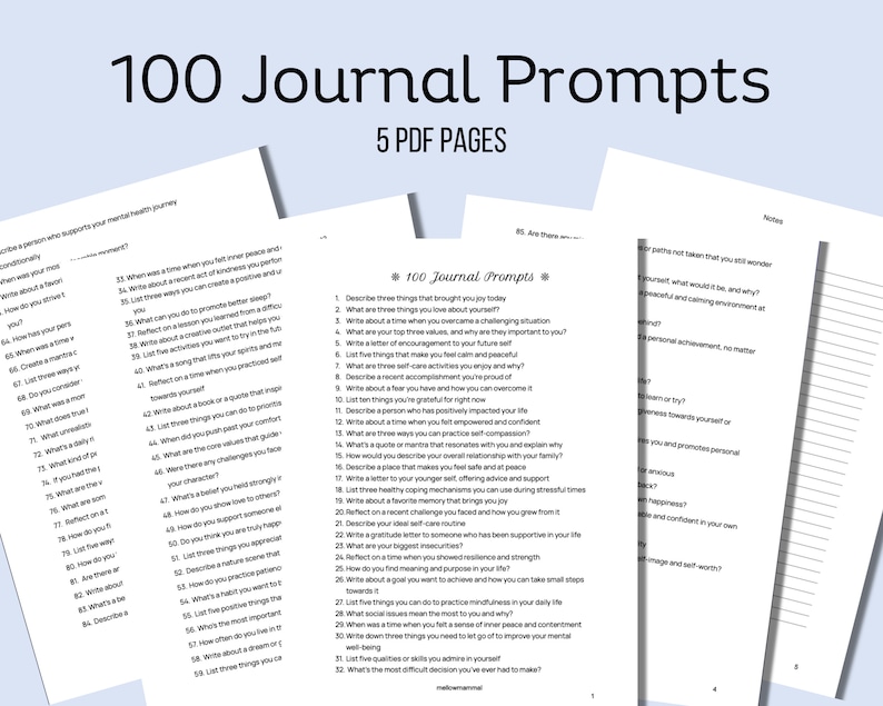 100 Deep Journal Prompts, Therapy Worksheet, Journal Notebook, Healing ...
