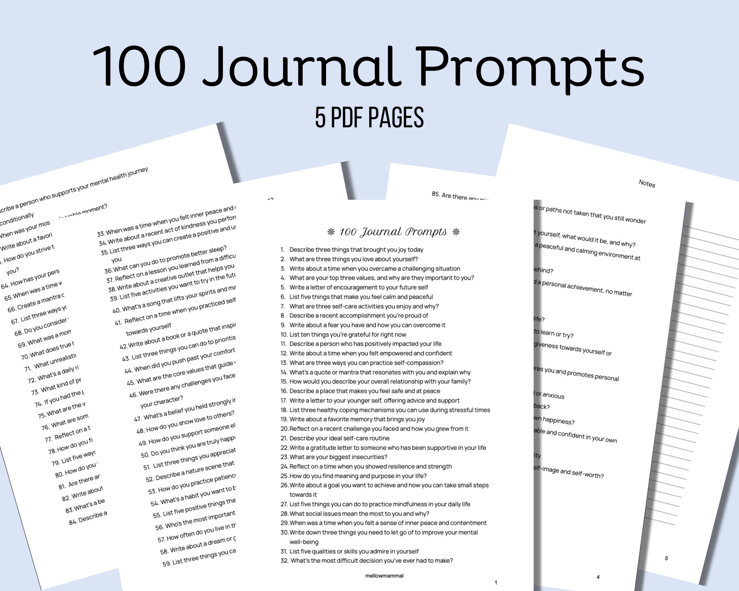100 Deep Journal Prompts, Therapy Worksheet, Journal Notebook, Healing ...