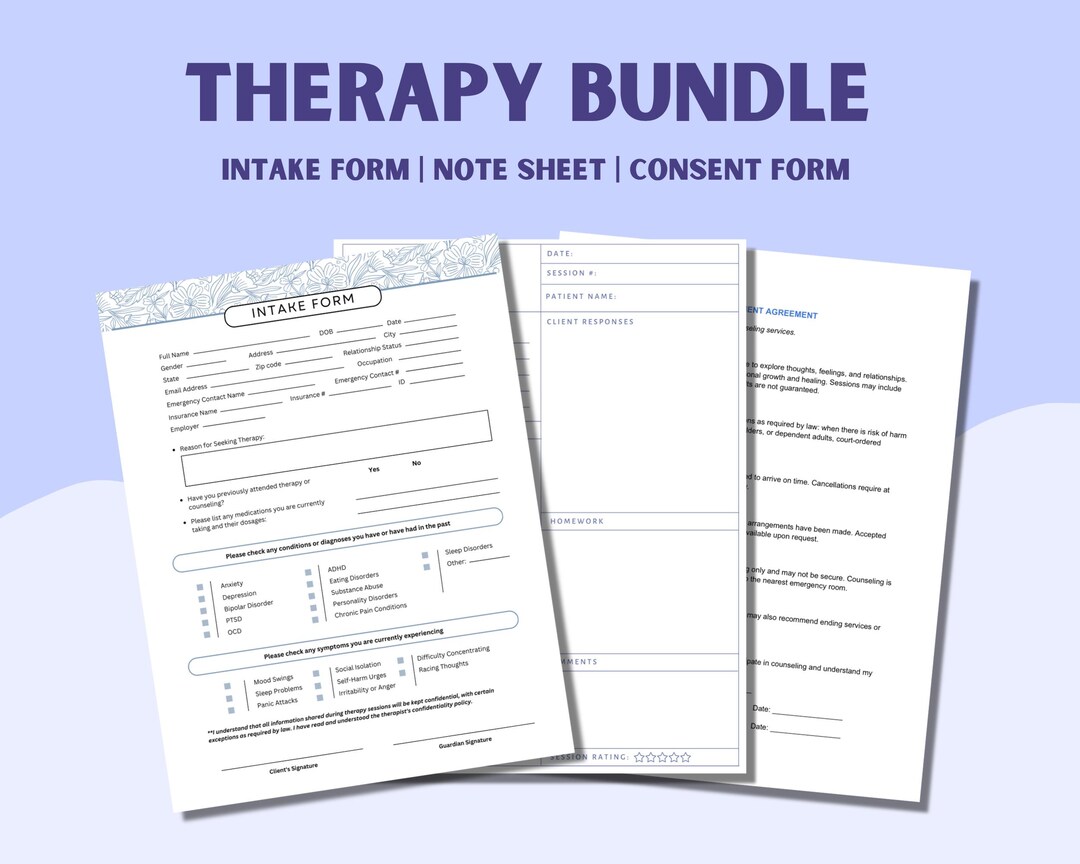 Therapist Forms Bundle: Client Intake, Consent, Progress Note (PDF ...