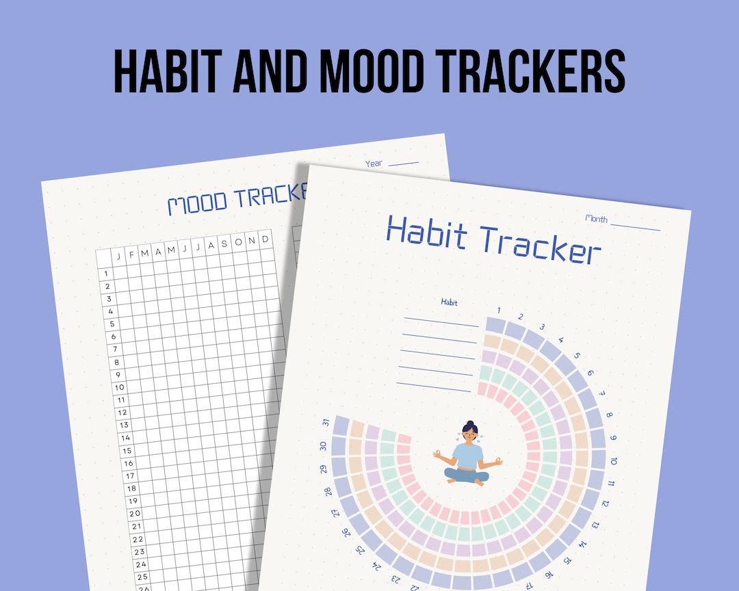 Habit and Mood Trackers Printable, Yearly Monthly Mood Planner ...