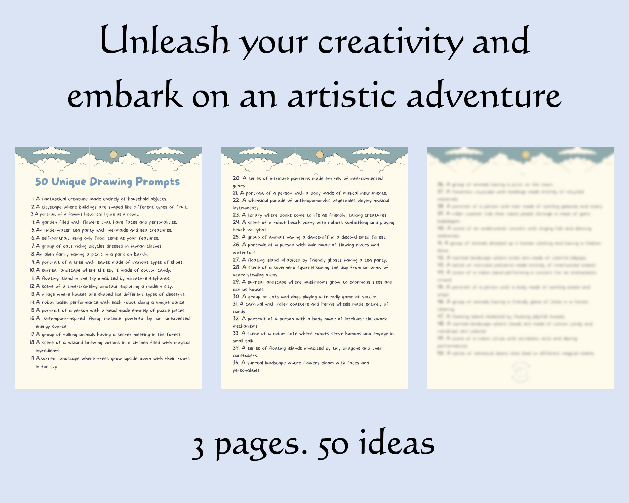 50 Drawing Prompts, Journal Artwork Prompts, Mental Health Journal ...