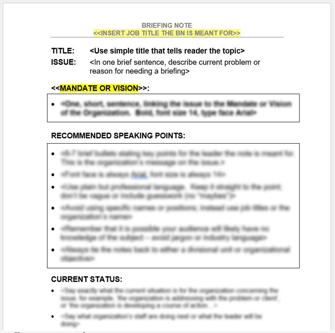 Briefing Note Template and Guidelines (Download Now) - Etsy