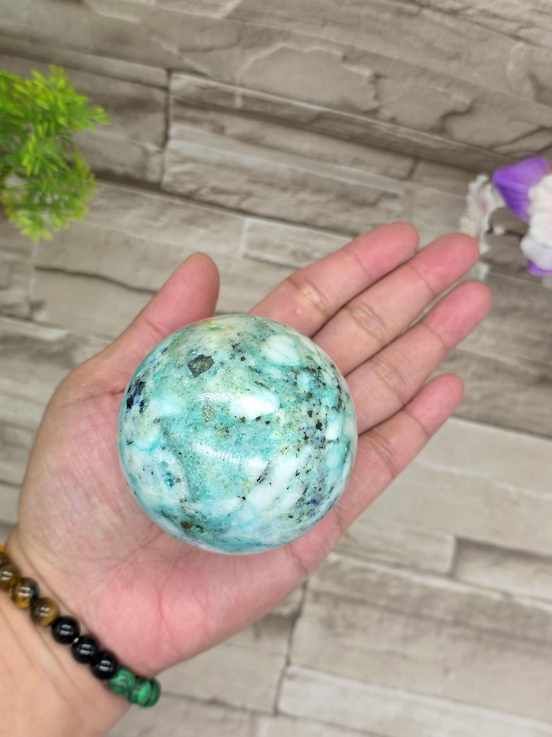 Pheonix Stone Sphere / 64mm / Natural Chrysocola/ Malachite Shattuckite ...