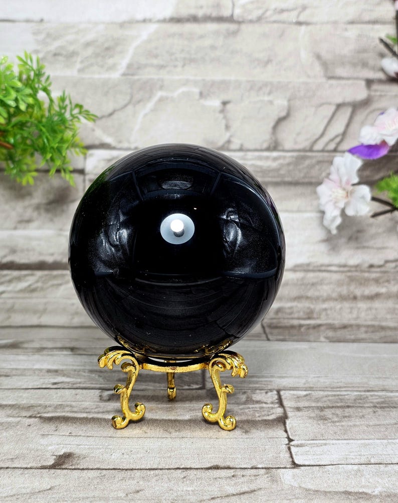 Smooth and Shiny Black Obsidian Sphere / 78mm / Obsidian / Home Decor ...