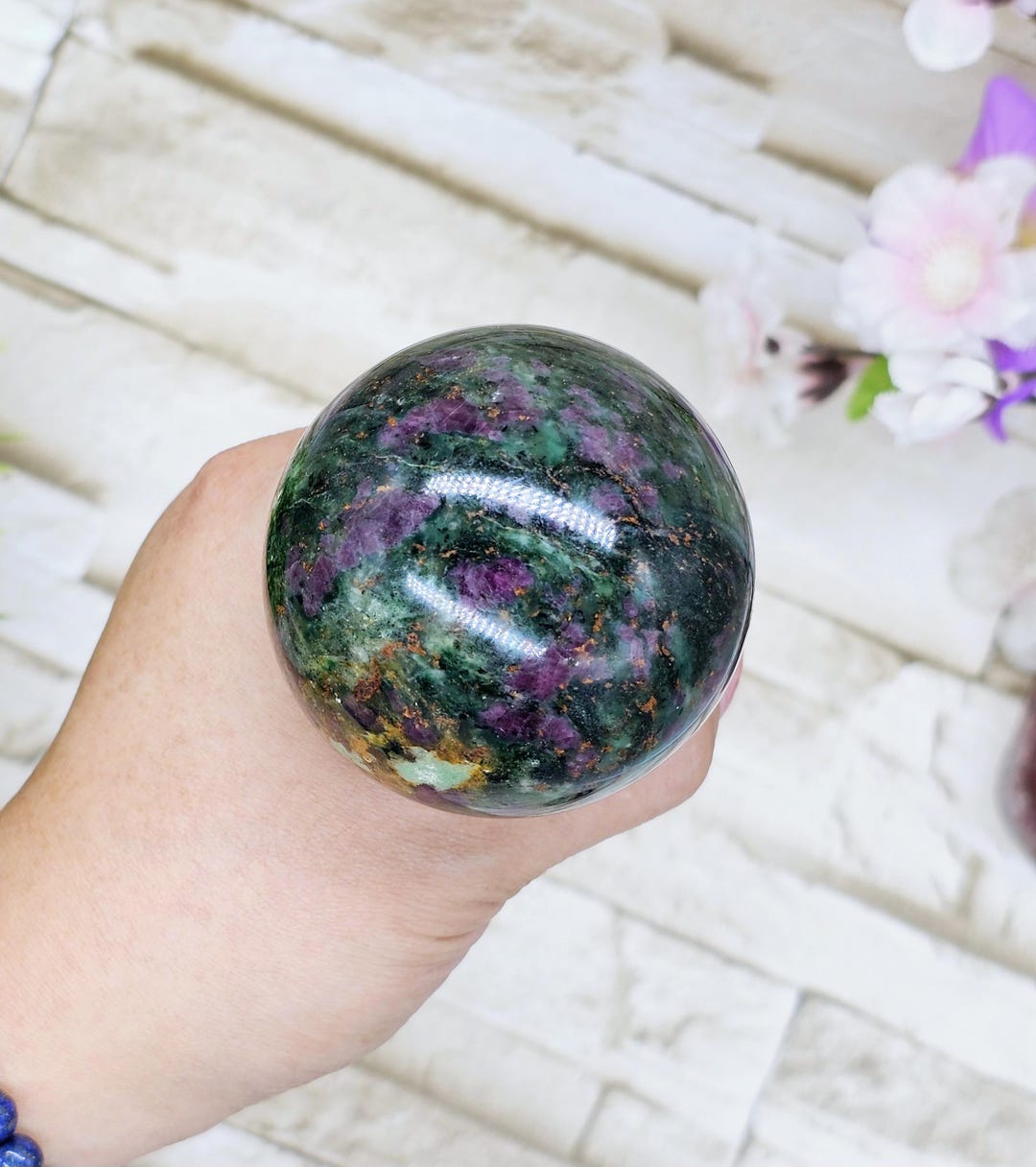 Natural Ruby Emerald Sphere / 57mm / UV Reactive / Emerald / Ruby / Chakra / Rocks and Minerals ...