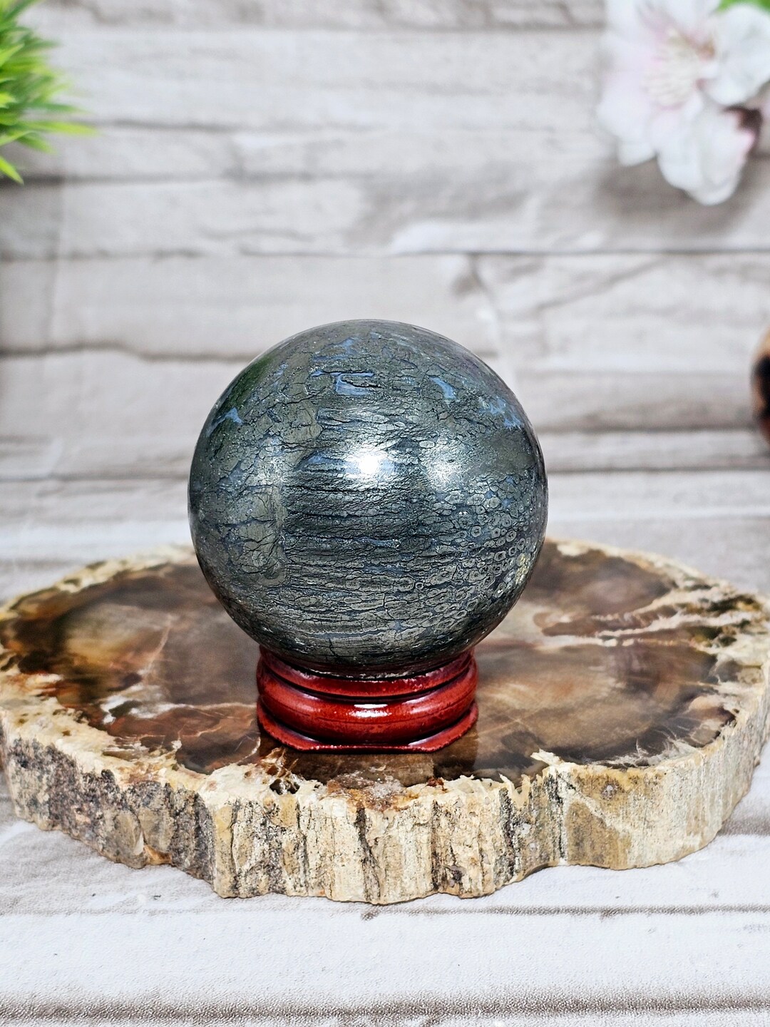 Marcasite Sphere / 46mm / Pyrite in Agate / Pyrite / Rocks and Minerals ...