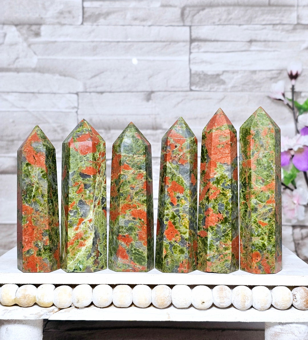 Unakite Tower / 3.3" / Green and Pink Tower / Chakra / Rocks and ...