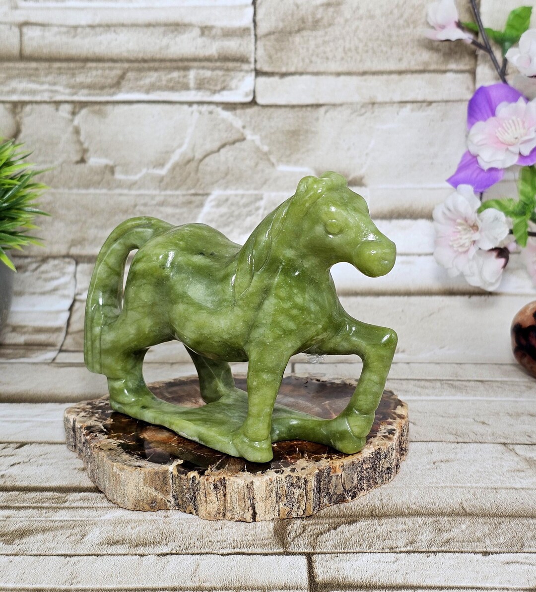 Jade Horse Carving / Green Jade / Animal Totem / Crystal Carving ...