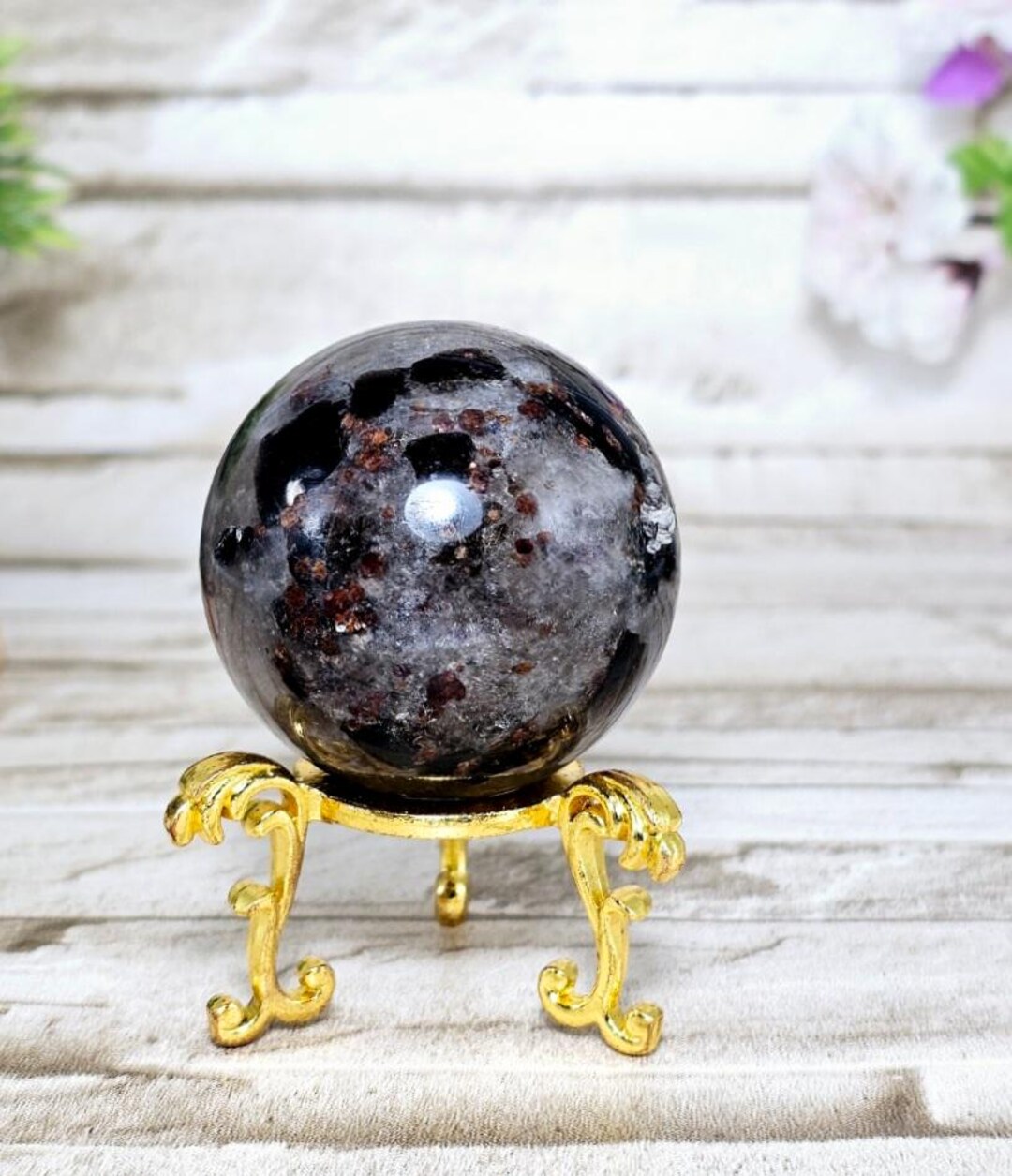 Garnet With Biotite and Smoky Quartz Sphere / 47mm / Garnet / Mica ...