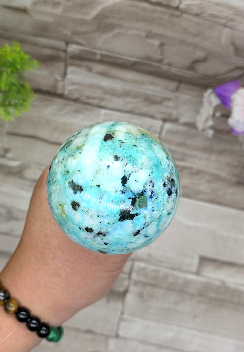 Pheonix Stone Sphere / 64mm / Natural Chrysocola/ Malachite Shattuckite ...