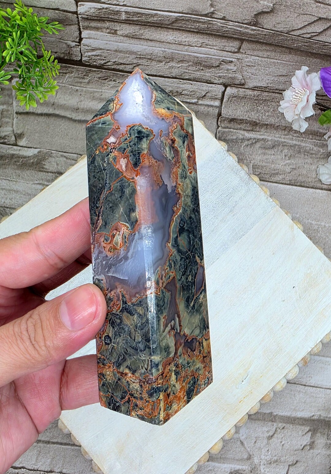 Money Agate Tower / 4.5" / Prosperity Stone / Madagascar Agate / Home ...