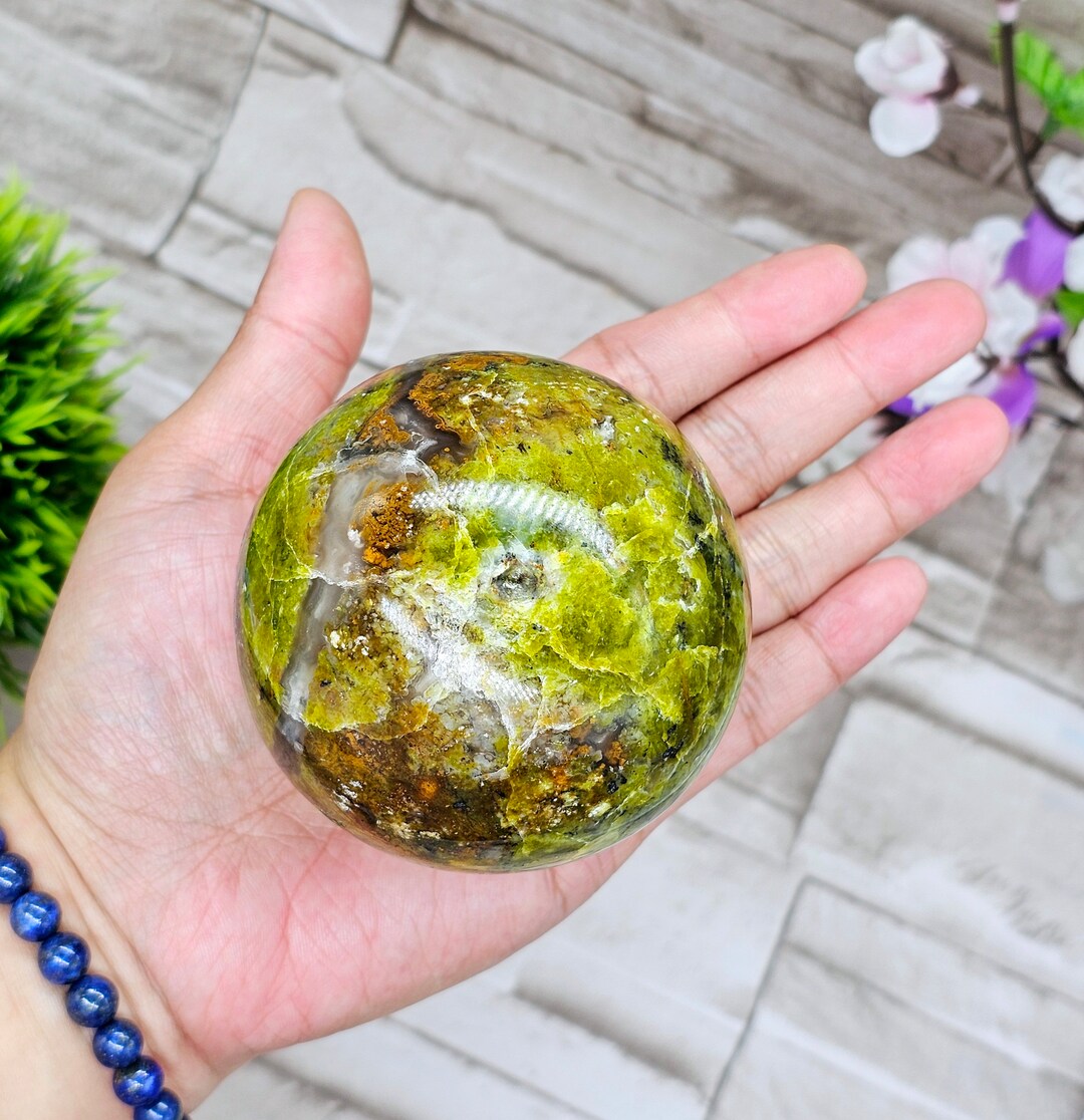 Serpentine Jade With Agate Sphere/ 72mm/ Green Jade / Chakra / Rocks ...
