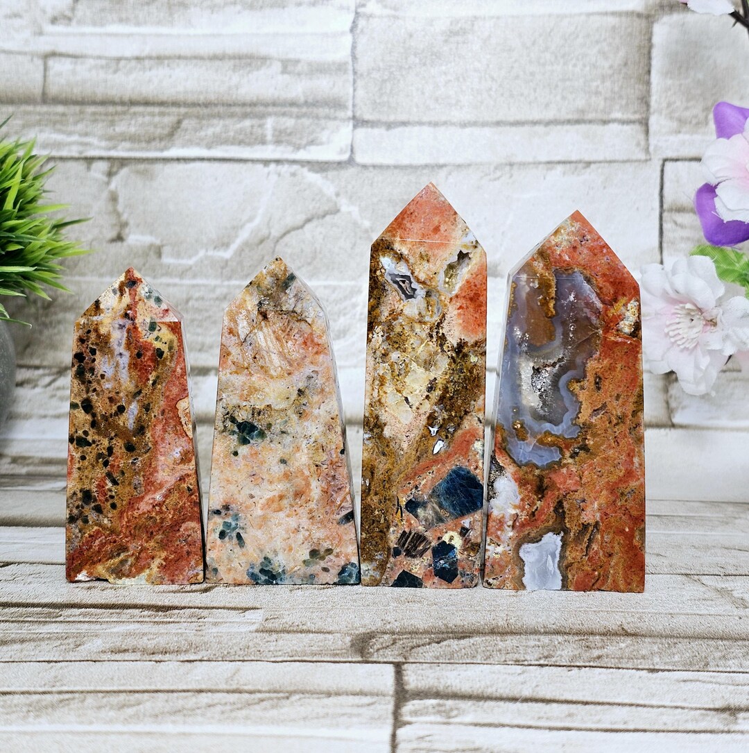 Orange Sunstone With Apatite and Quartz Tower / Sunstone / Blue Apatite ...