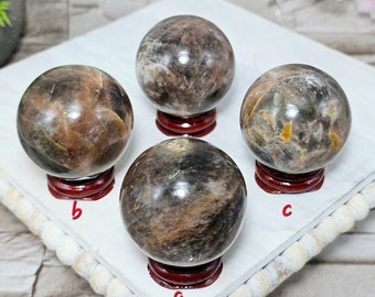 Black Moonstone Sphere W/ Stand New Moon Crystal for Protection Magical ...