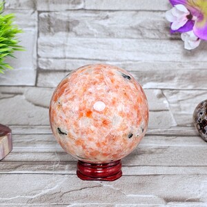 Orange Sunstone With Black Tourmaline Sphere / 63mm / Sunstone - Etsy