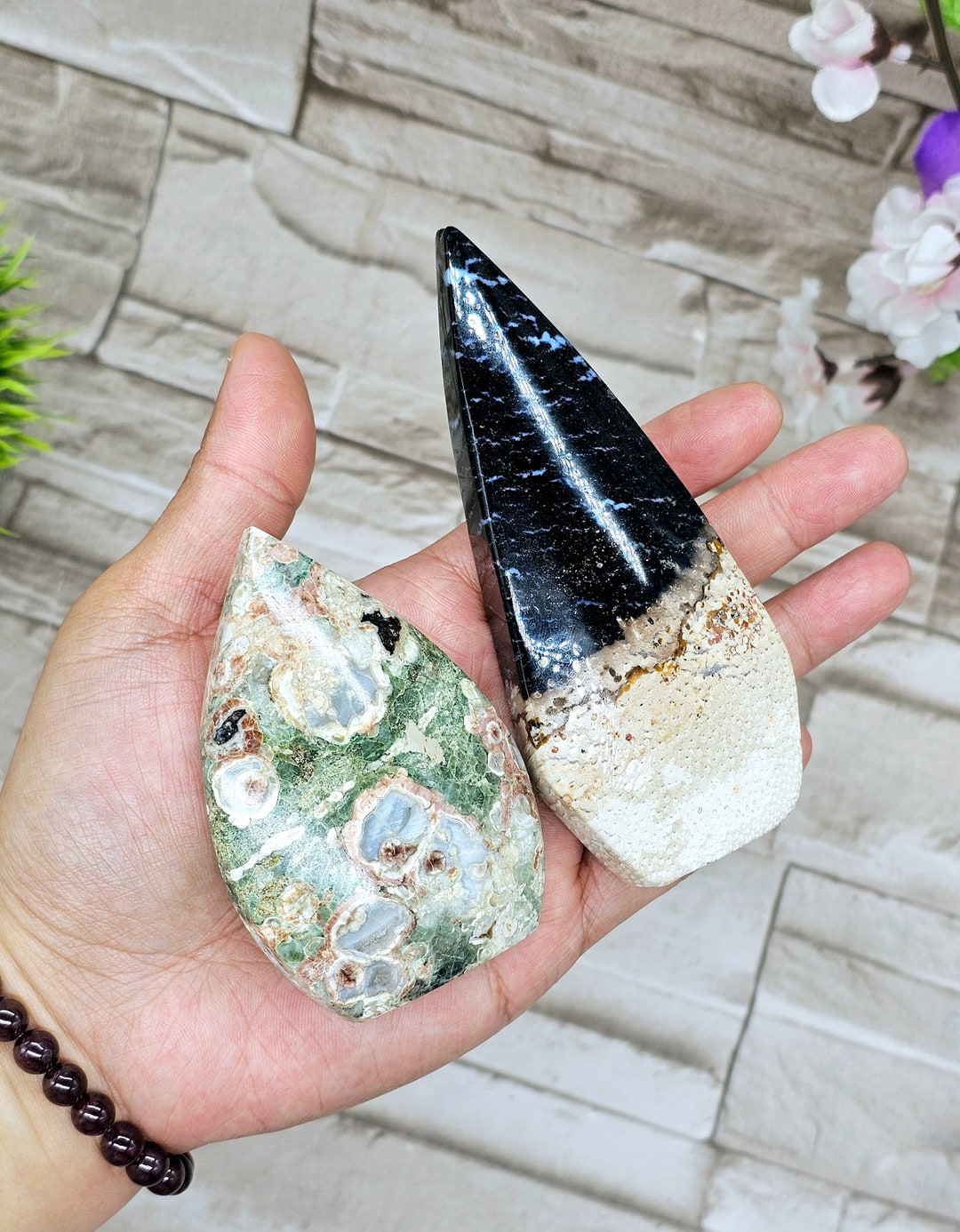 Indonesian Palm Root / Green Flower Jasper Ornament / Get Both / Chakra ...