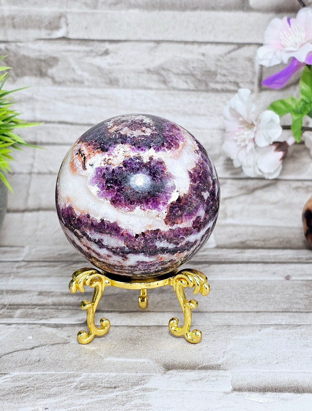 Fluorite and Sphalerite Sphere / 61mm / Purple Fluorite / Druzy ...