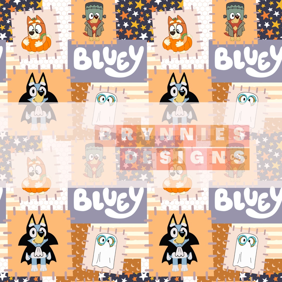 Heeler Pup Blue Dog Halloween Patchwork Digital Pattern, Seamless ...