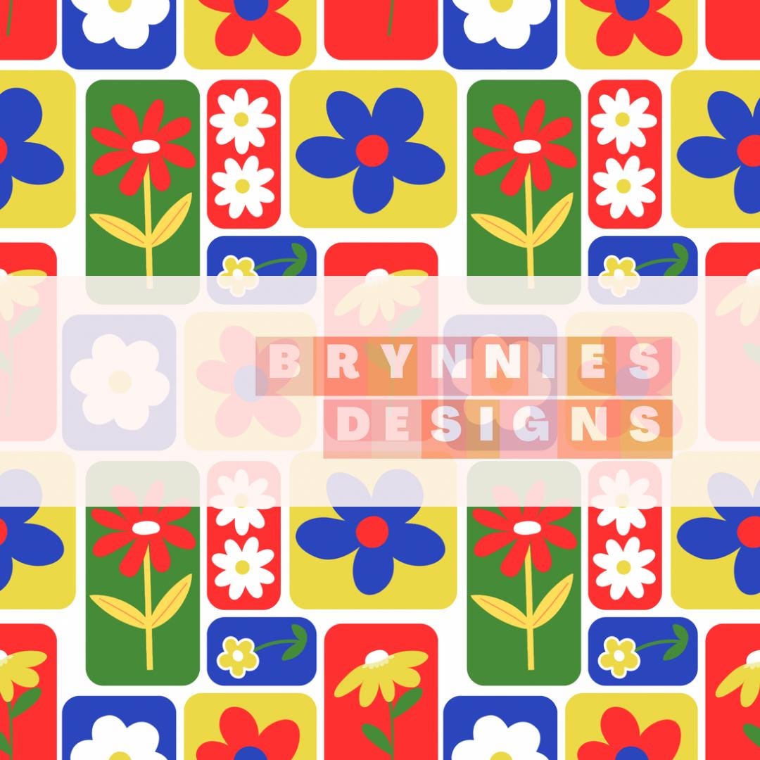 Primary Block Retro Flower Design| Digital, Seamless Repeat Pattern ...