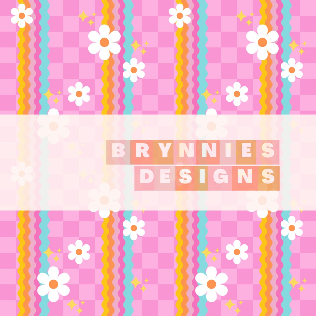 Swirly Stripe Flower Checker - Digital Pattern, Seamless Repeat Pattern ...