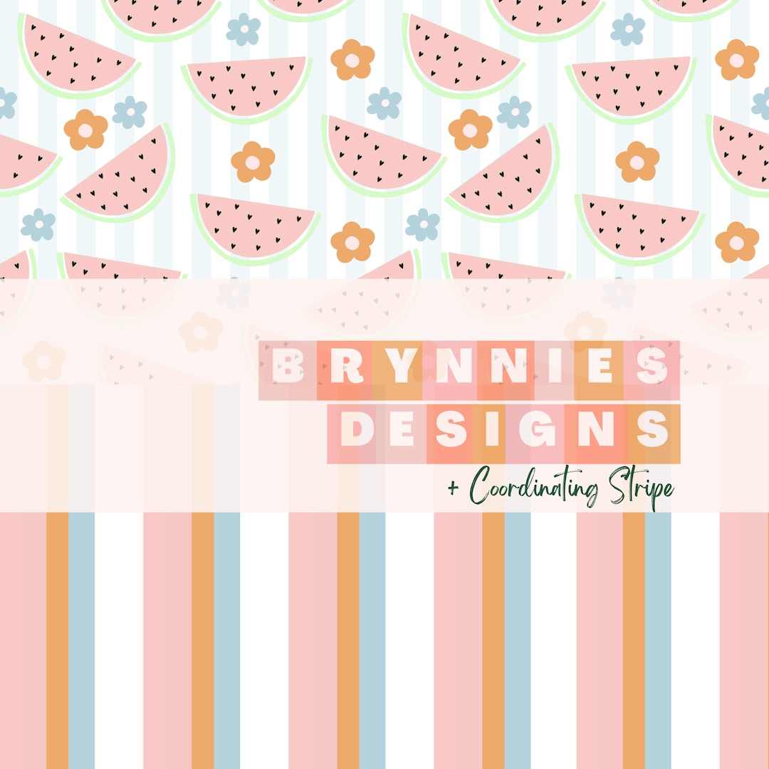 Soft Summer Watermelon Coordinating Stripe- Digital Pattern, Seamless ...